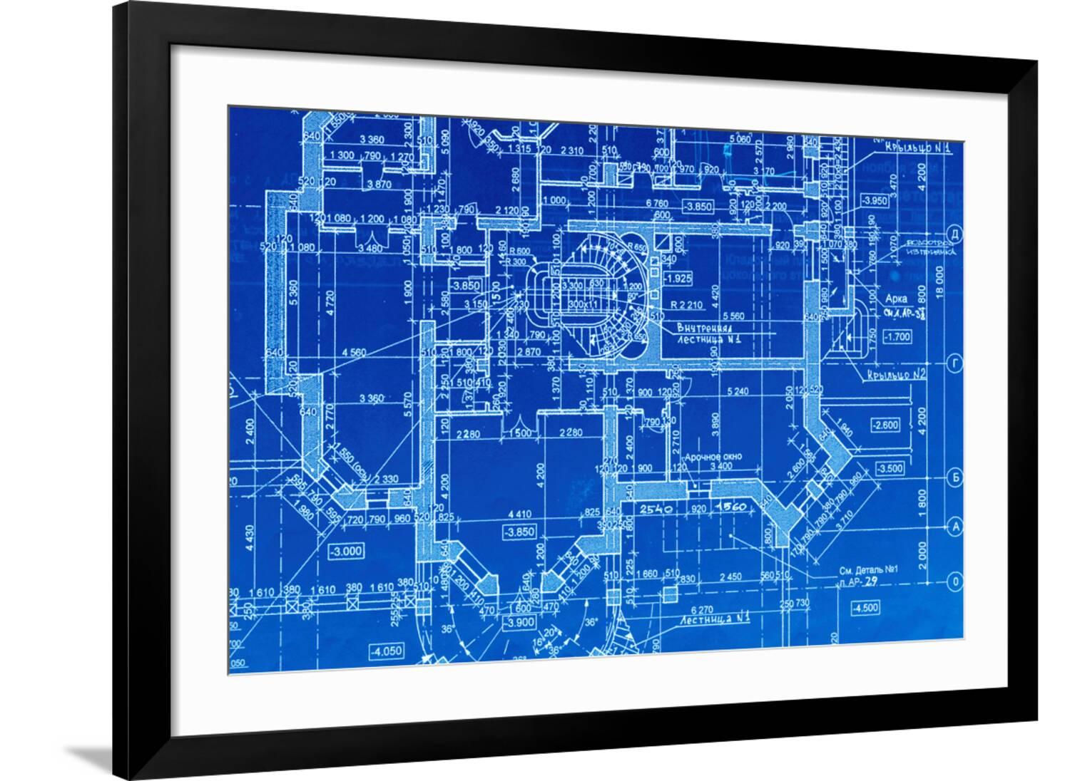 Art.com House Plan Blueprints Close Up Art Print by haveseen, Black ...
