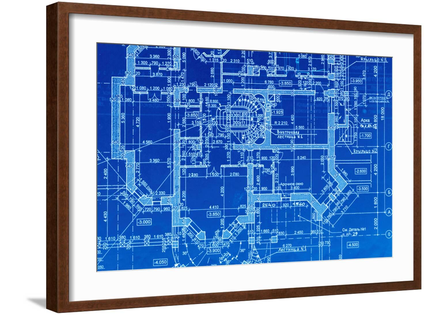 Art.com House Plan Blueprints Close Up Art Print by haveseen, Brown ...