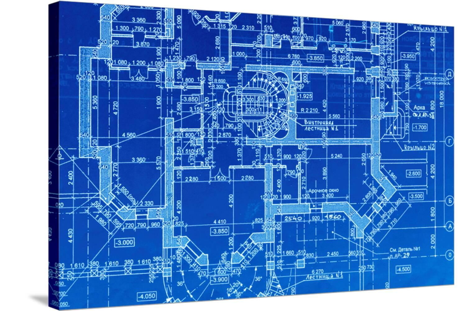 Art.com House Plan Blueprints Close Up Stretched Canvas Print Wall Art ...