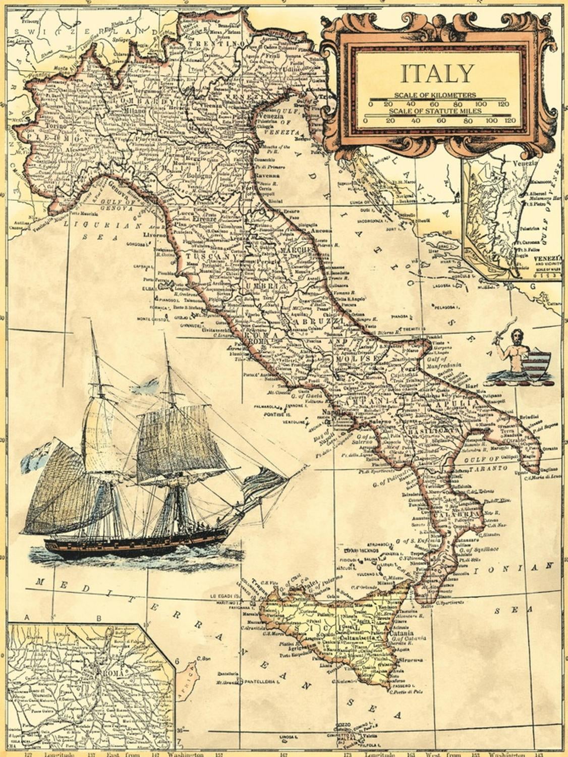 Art.com Italy Map Art Print by Vision Studio, 12" x 16" - Walmart.com