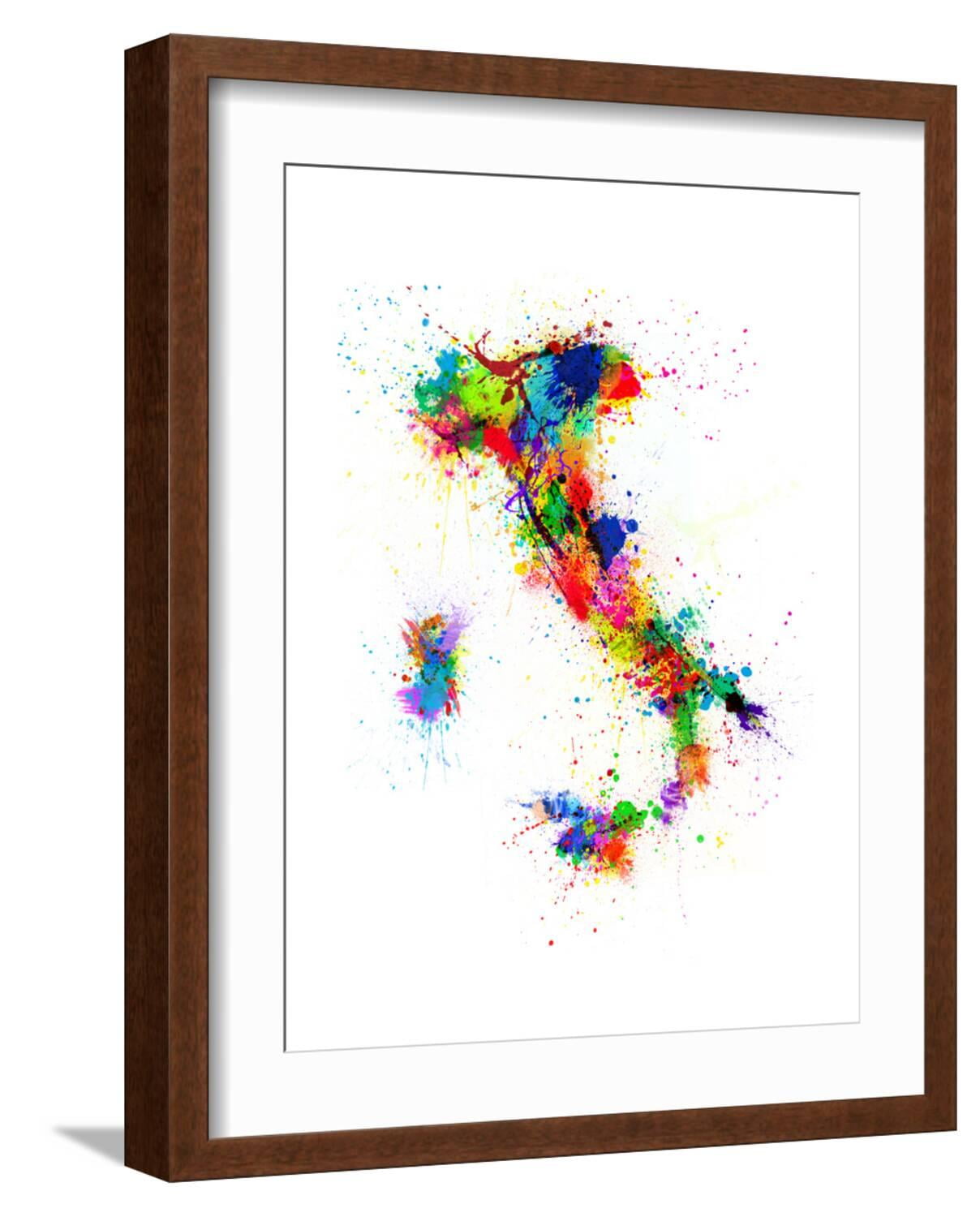 Art.com Italy Map Paint Splashes Art Print by Michael Tompsett, Brown ...