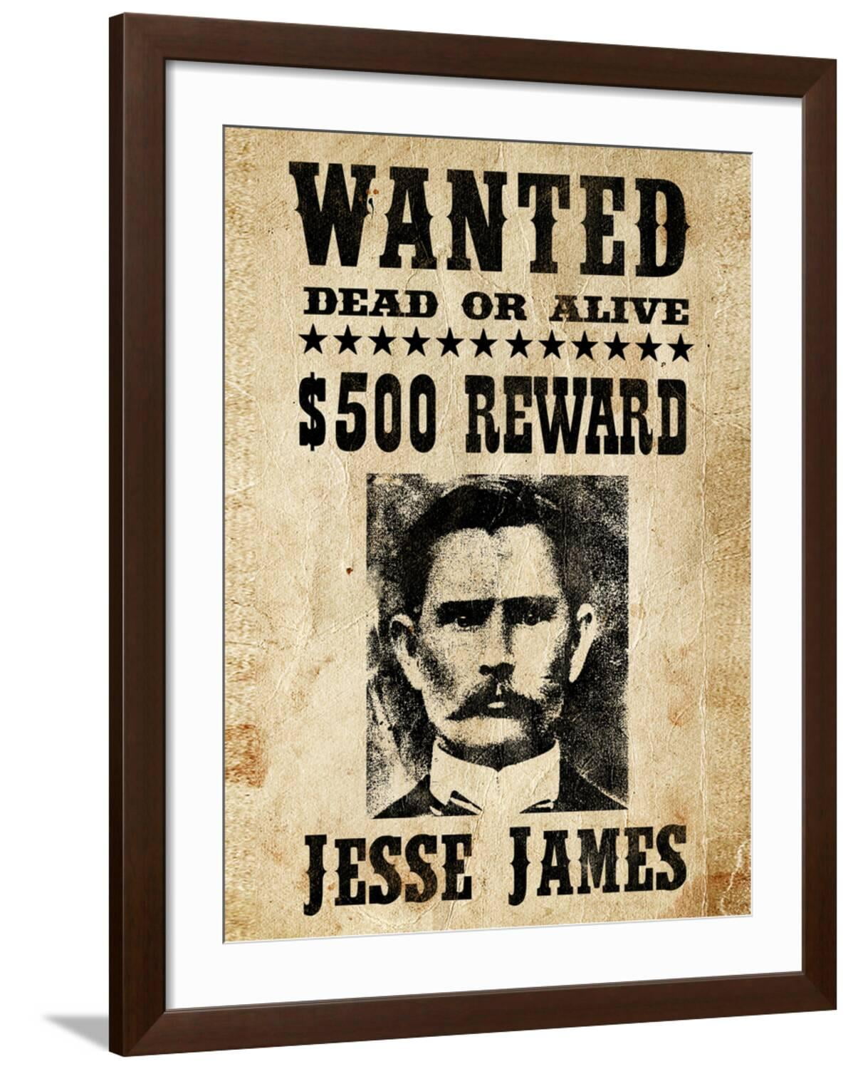 Art.com Jesse James Wanted Advertisement Art Print, Brown Frame Wall ...