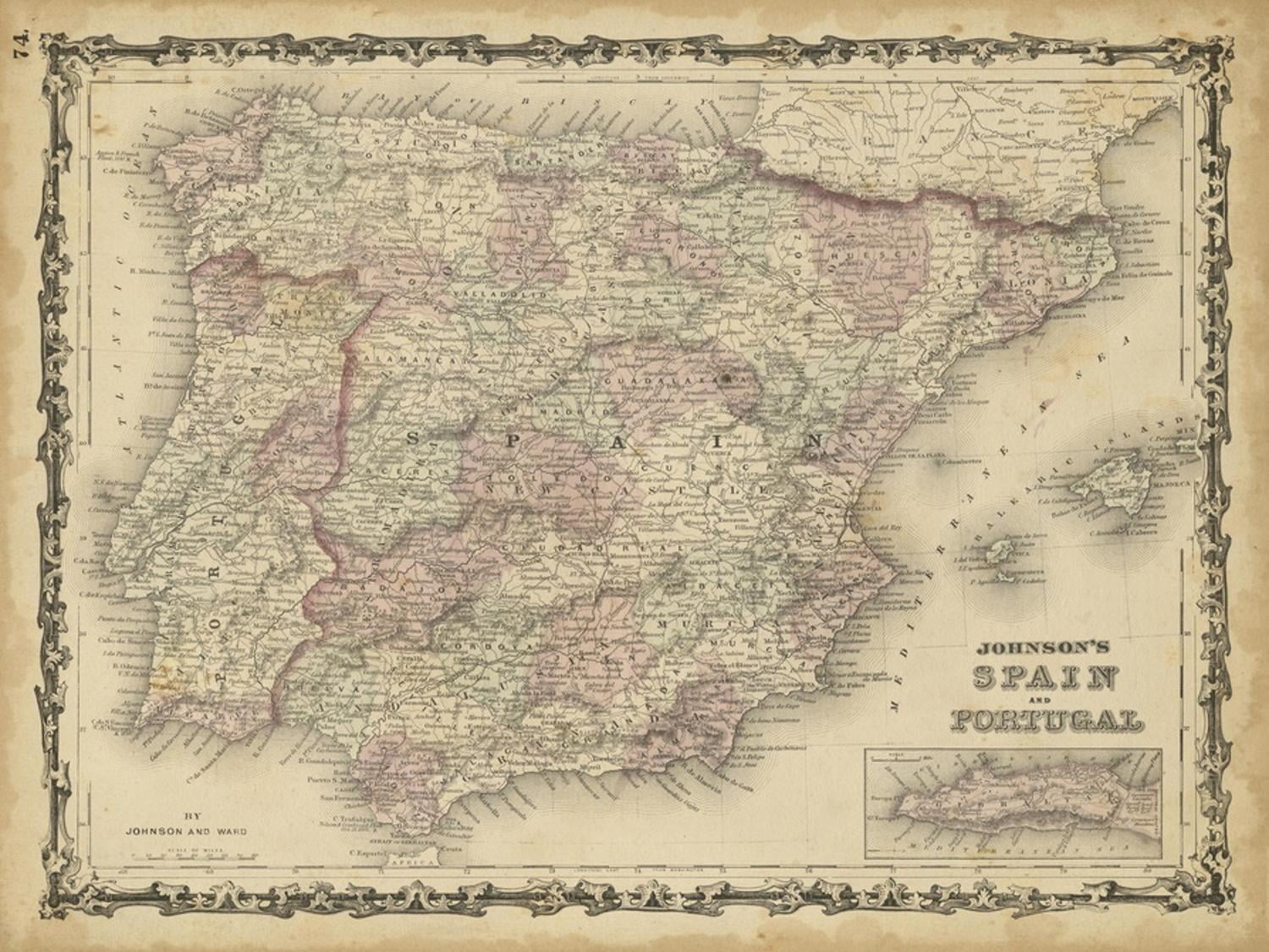 Art.com Johnson's Map of Spain & Portugal Art Print, 16" x 12 ...
