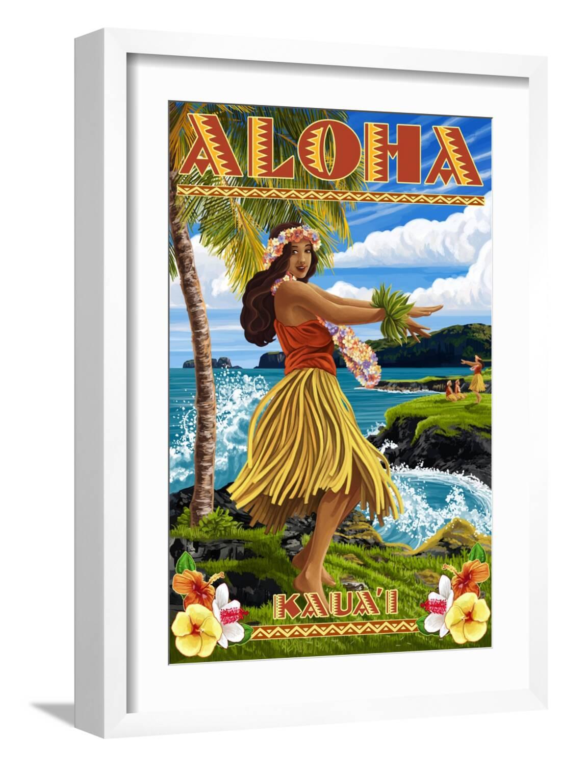 Art.com Kauai, Hawaii - Hula Girl on Coast Art Print by Lantern Press ...