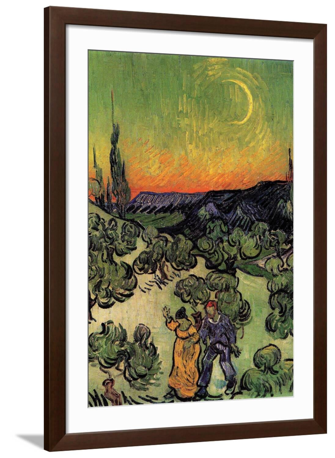 Art.com Landscape with Couple Walking and Crescent Moon Art Print by ...