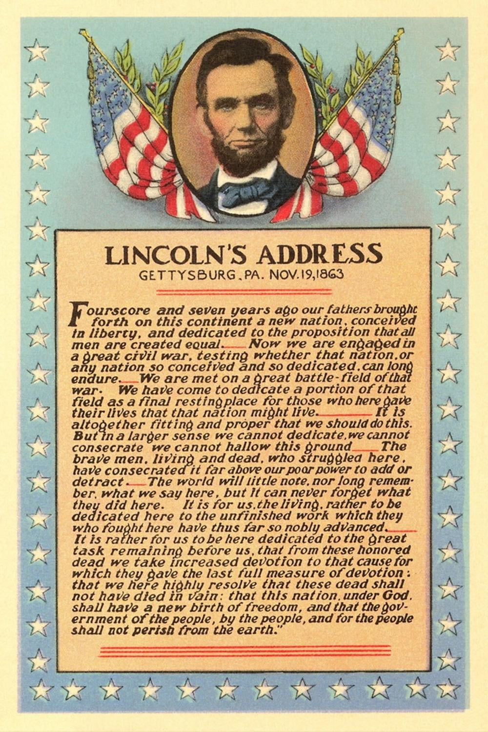 Art.com Lincoln with Text of Gettysburg Address Art Print, 16" x 24 ...