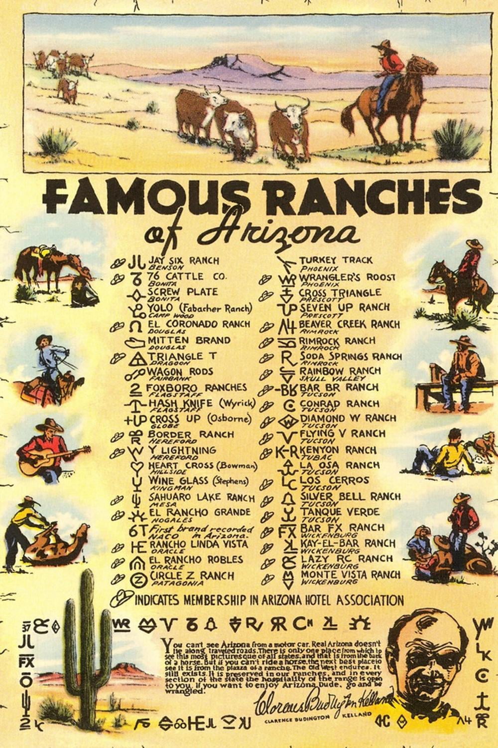 Art.com List of Famous Arizona Ranches with Brands Art Print, 24" x 36 ...
