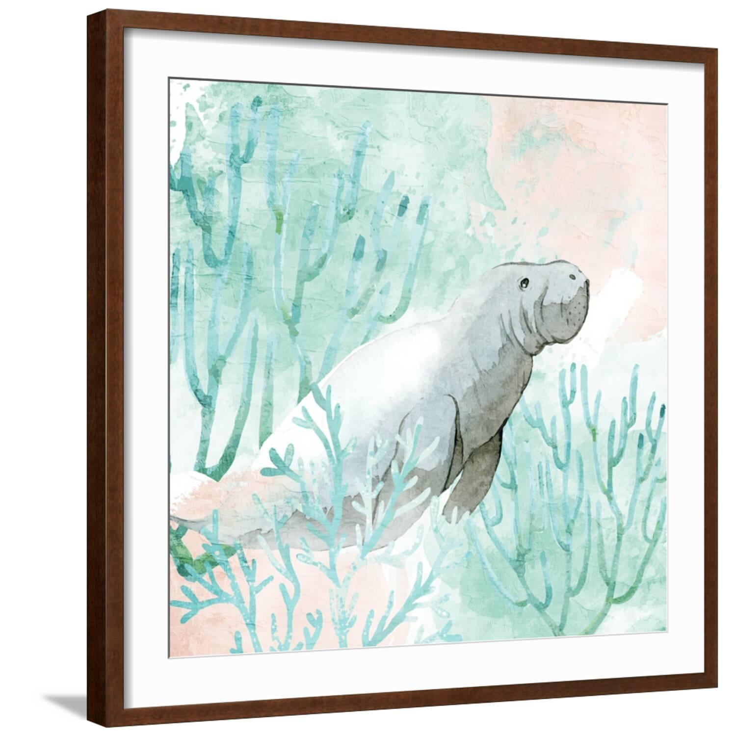 Art.com Manatee Swim Art Print by Kimberly Allen, Brown Frame Wall Art ...