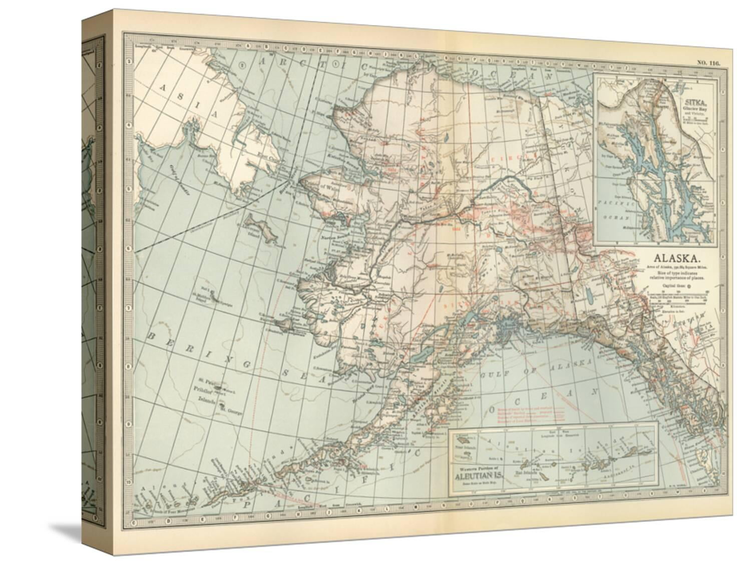 Art.com Map of Alaska. United States. Inset Maps of Sitka, and Aleutian ...