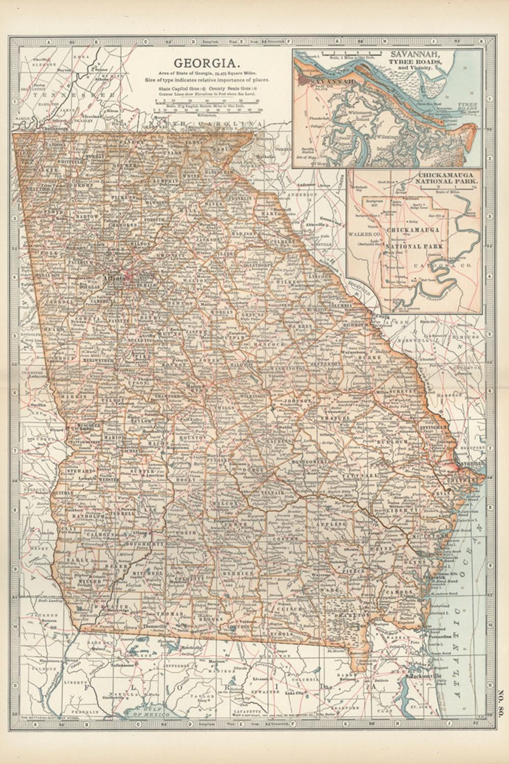Art.com Map of Georgia. United States. Inset Maps of Savannah and ...