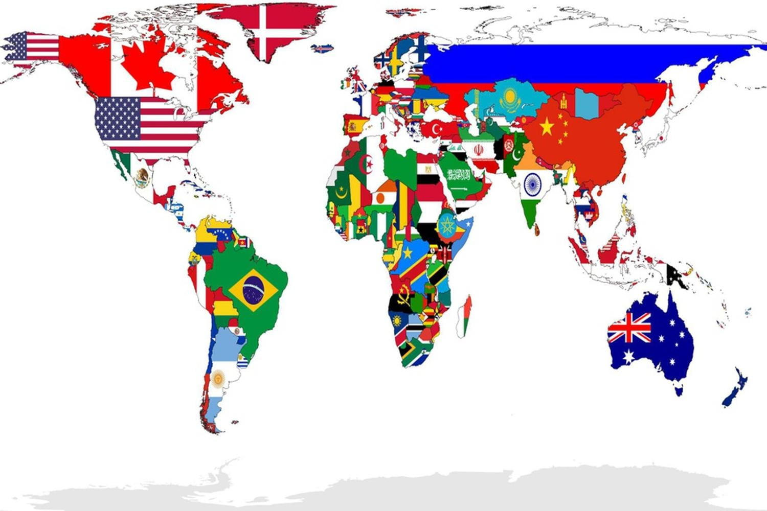 Art.com Map Of World With Flags In Relevant Countries, Isolated On ...