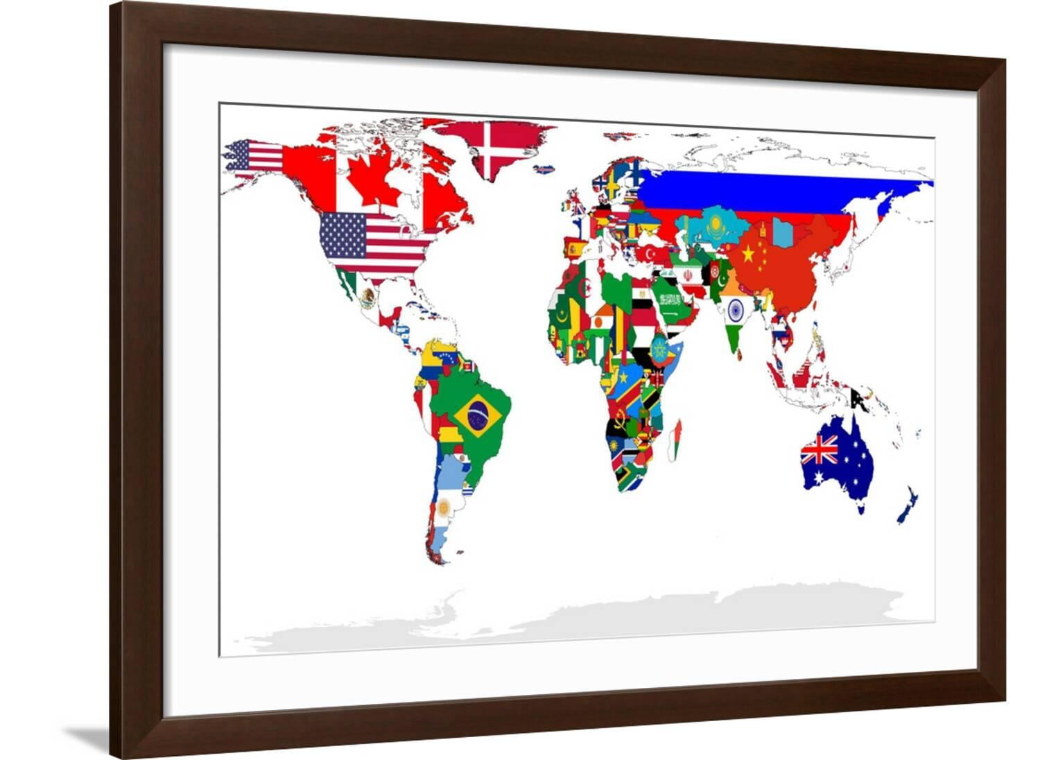 Art.com Map Of World With Flags In Relevant Countries, Isolated On ...