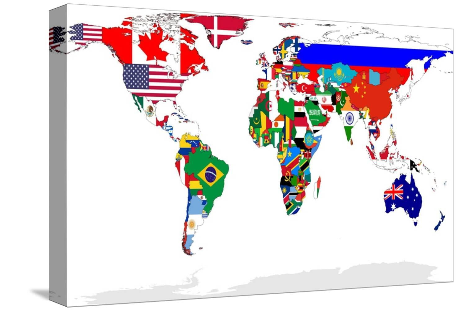 Art.com Map Of World With Flags In Relevant Countries, Isolated On ...