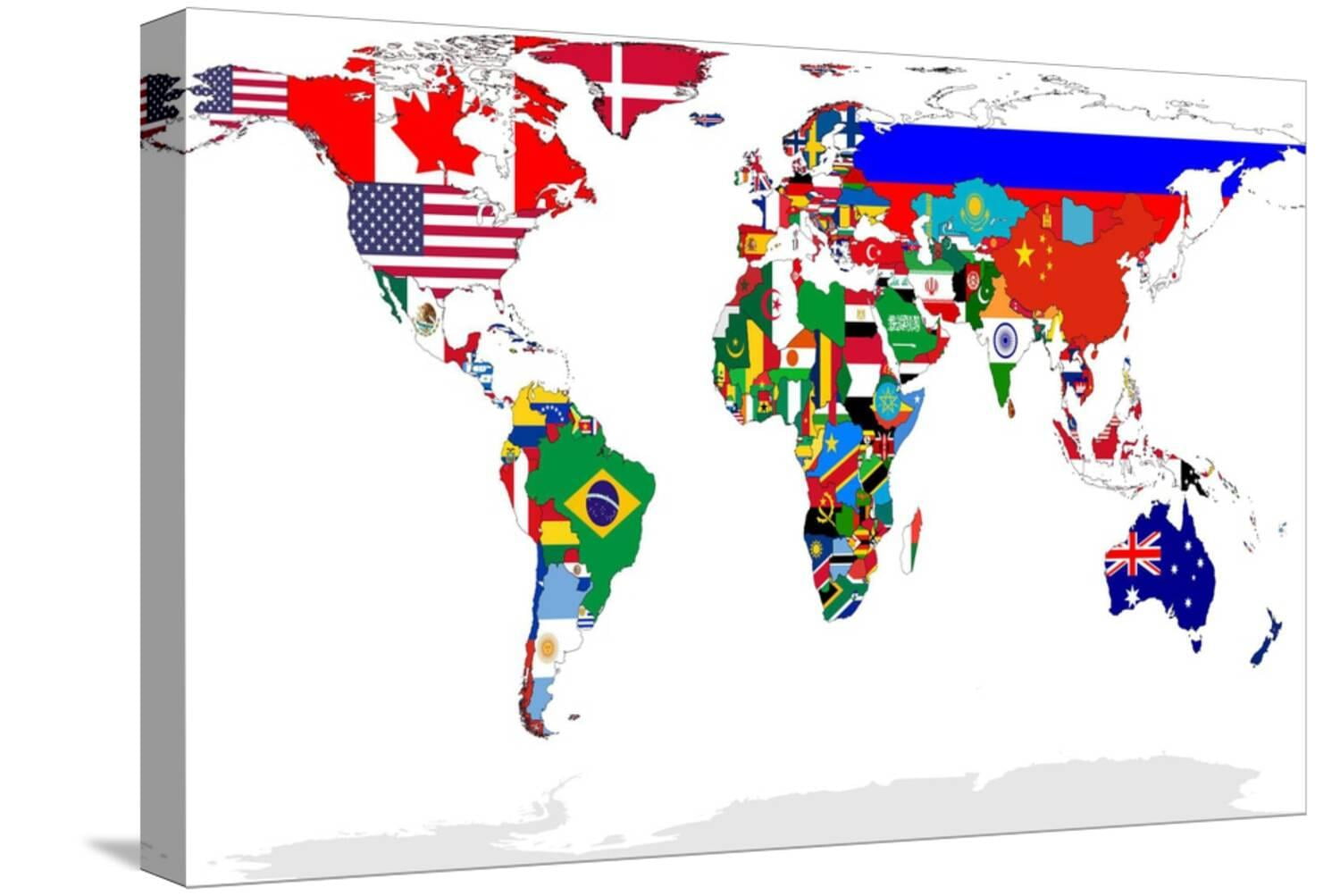 Art.com Map Of World With Flags In Relevant Countries, Isolated On ...