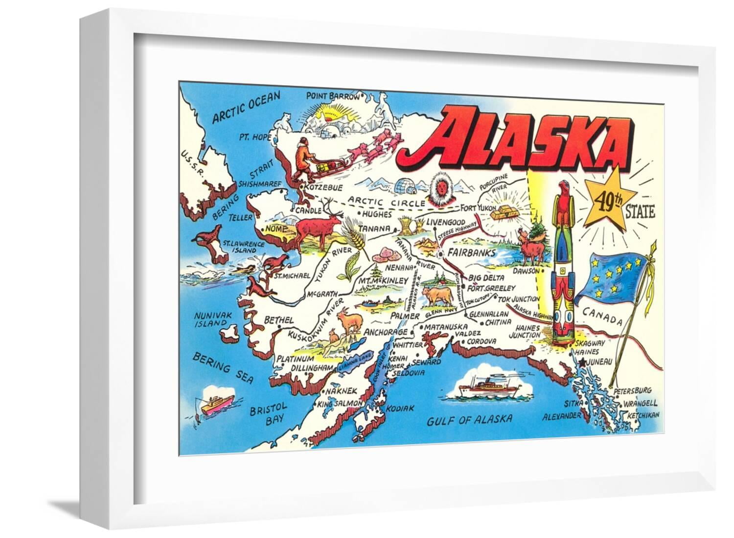 Art.com Map of Alaska Art Print, White Frame Wall Art, 23" x 17 ...