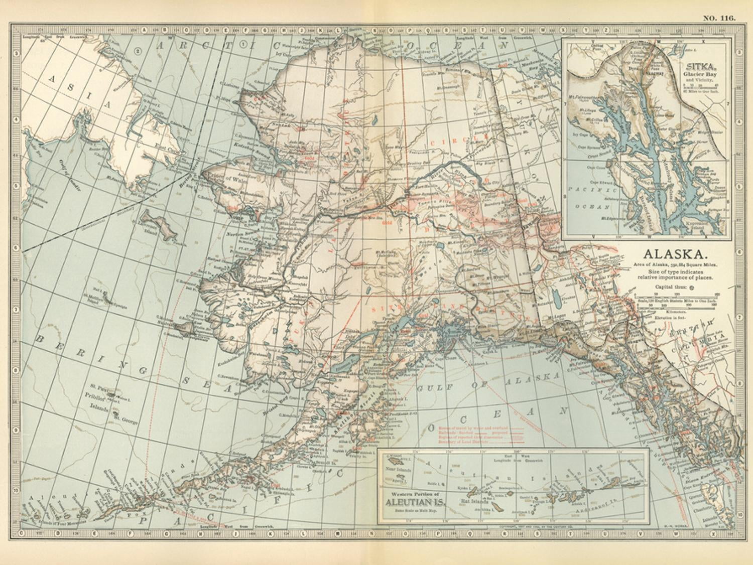 Art.com Map of Alaska. United States. Inset Maps of Sitka, and Aleutian ...