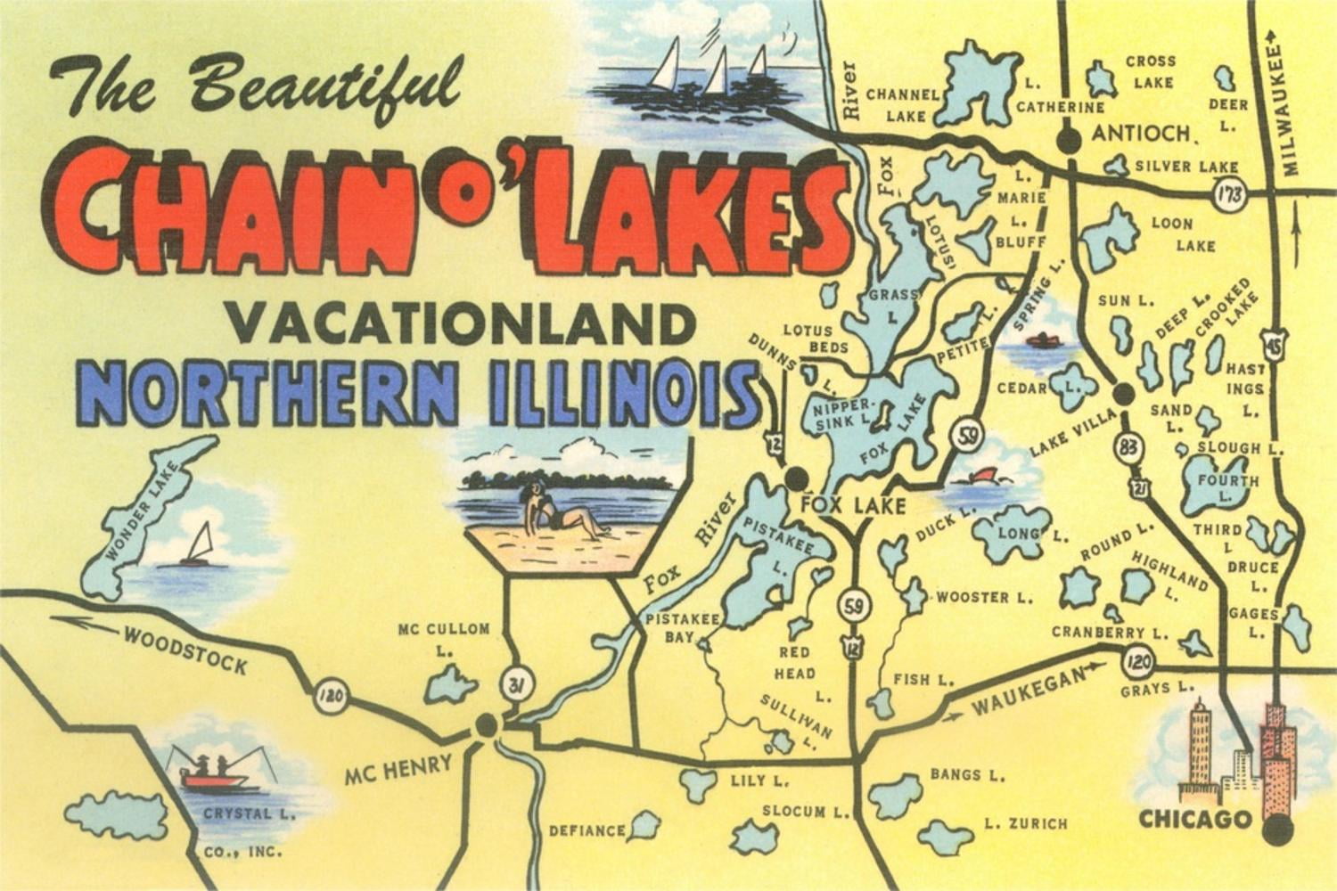 Art.com Map of Chain O'Lakes, Illinois Art Print, 24" x 16" - Walmart.com