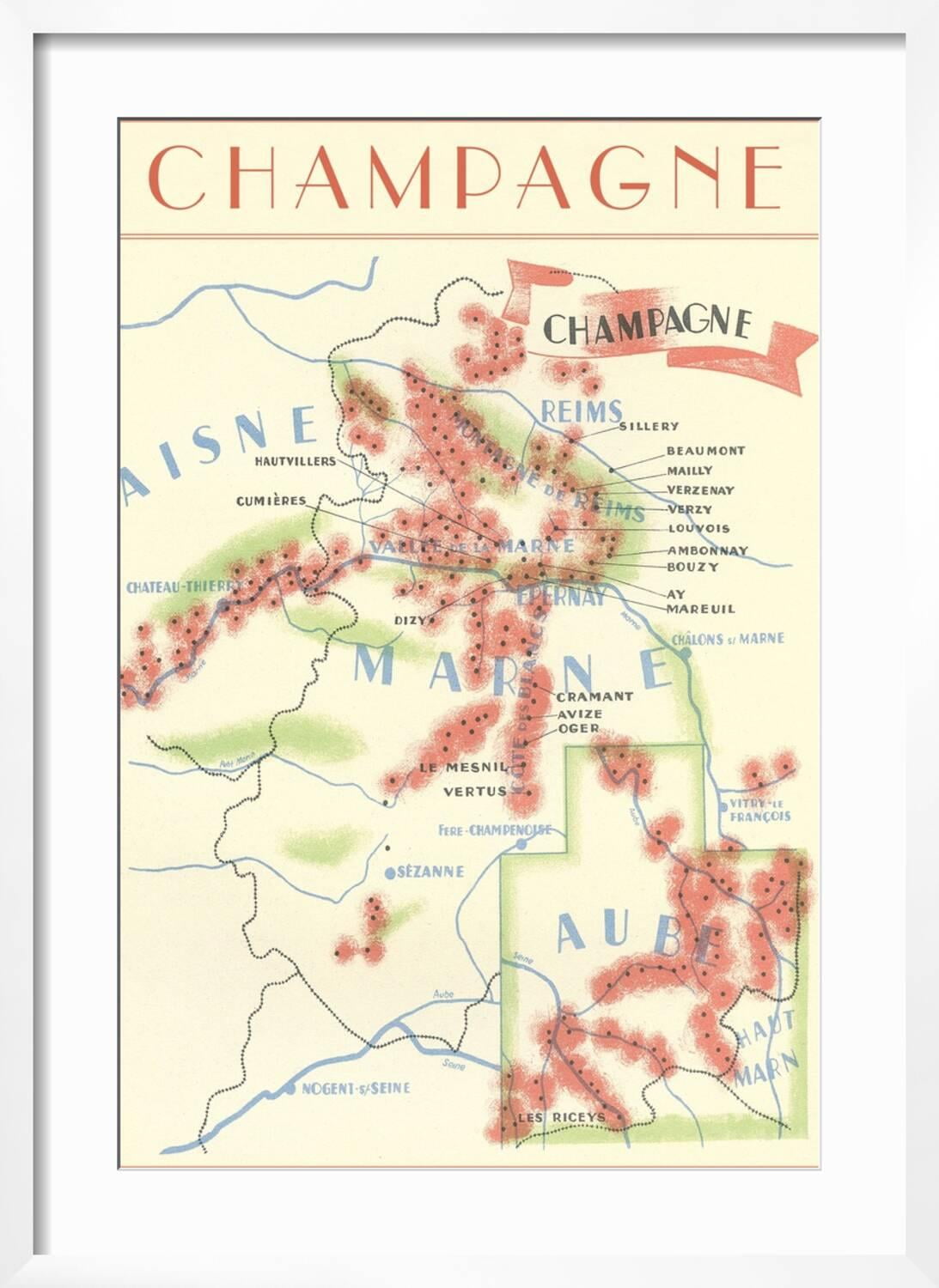 Art.com Map of Champagne Wine Country Art Print, White Frame Wall Art ...