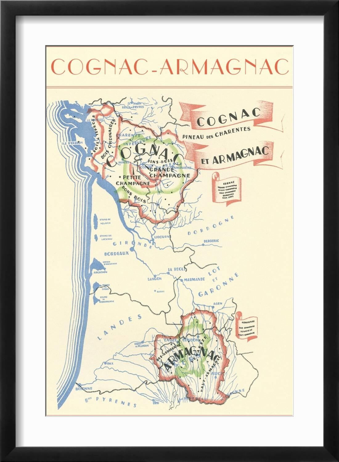 Art.com Map of Cognac-Armagnac Region Art Print, Black Frame Wall Art ...