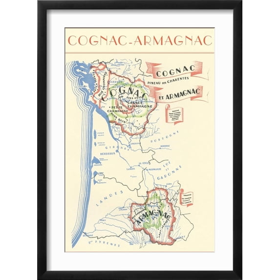 Art.com Map of Cognac-Armagnac Region Art Print, Black Frame Wall Art ...