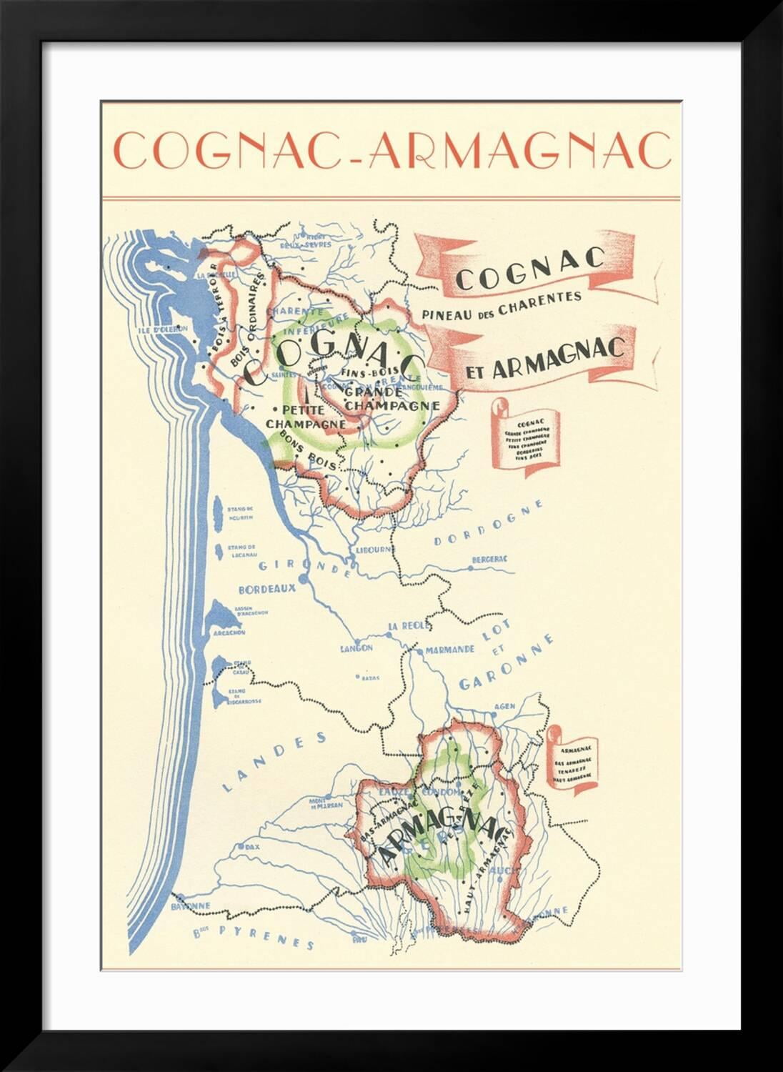 Art.com Map of Cognac-Armagnac Region Art Print, Black Frame Wall Art ...
