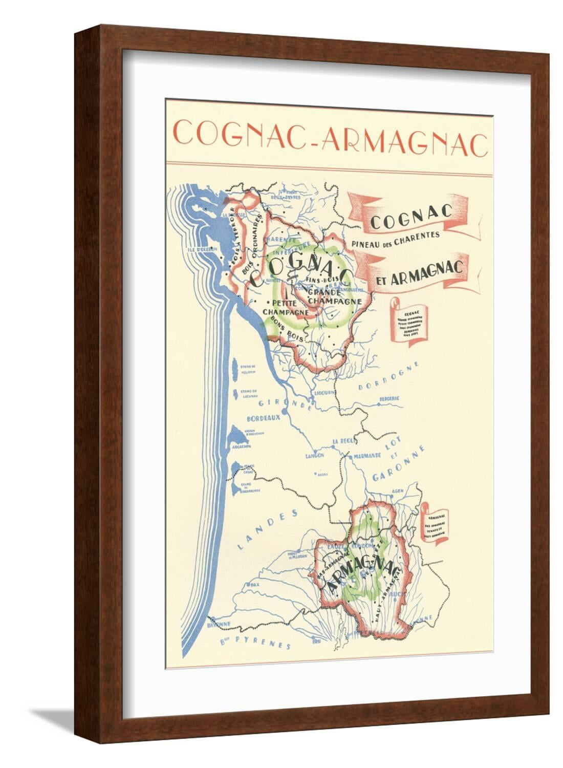 Art.com Map of Cognac-Armagnac Region Art Print, Brown Frame Wall Art ...