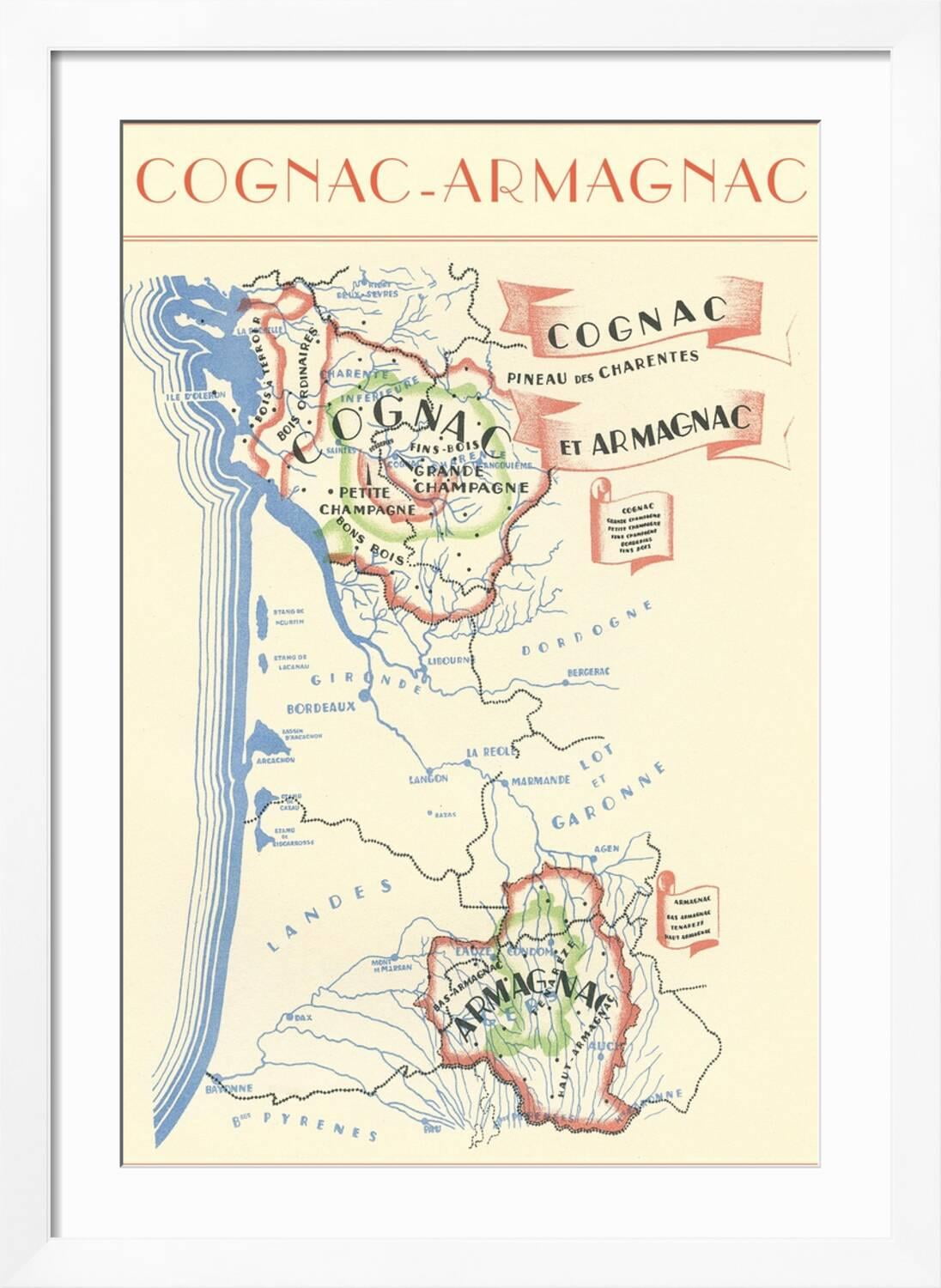 Art.com Map of Cognac-Armagnac Region Art Print, White Frame Wall Art ...