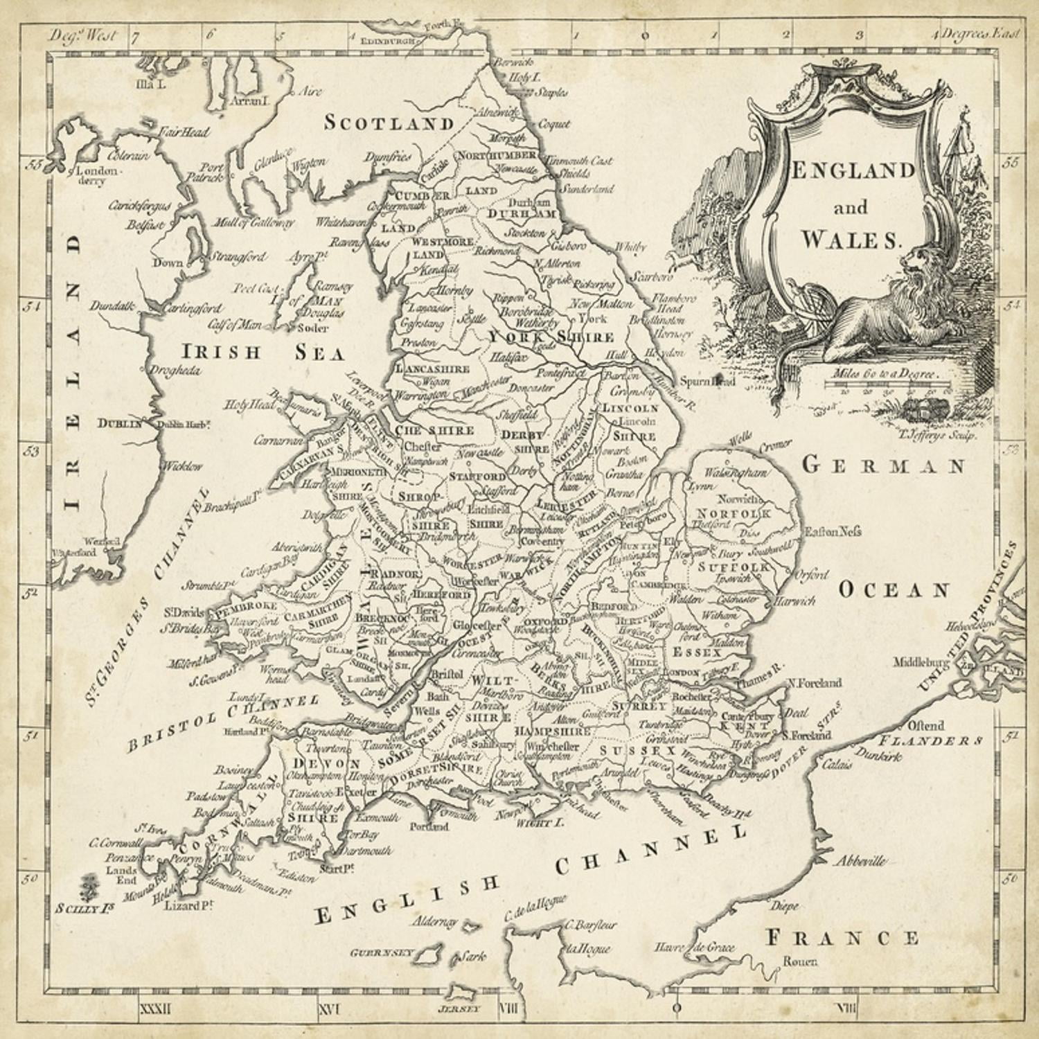 Art.com Map of England and Wales Art Print by T. Jeffreys, 16" x 16 ...