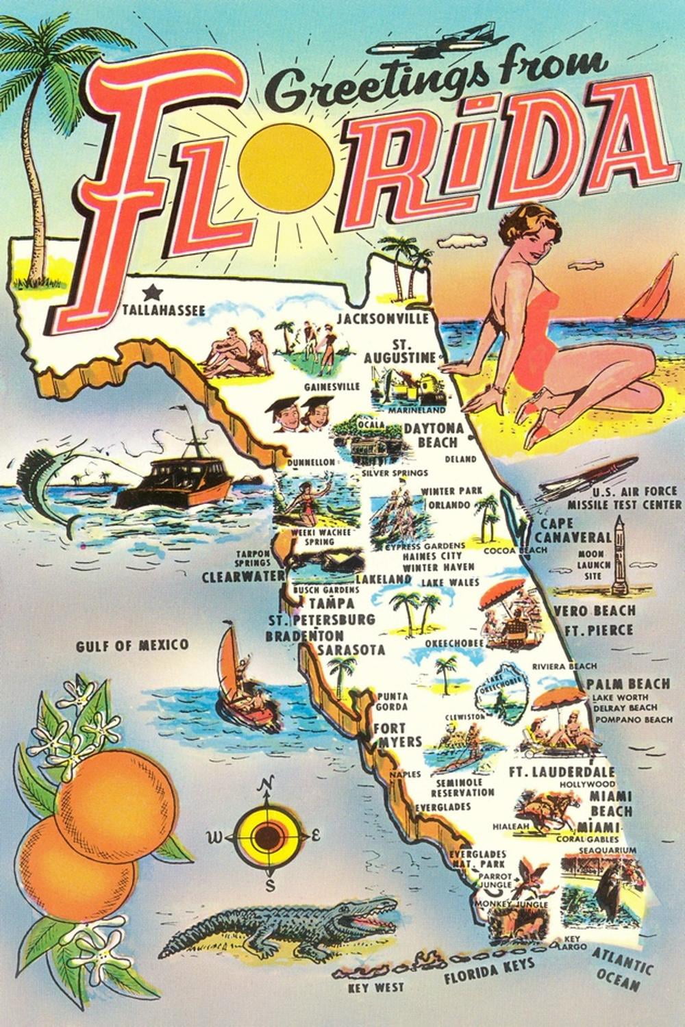 Art.com Map of Florida Art Print, 16" x 24" - Walmart.com