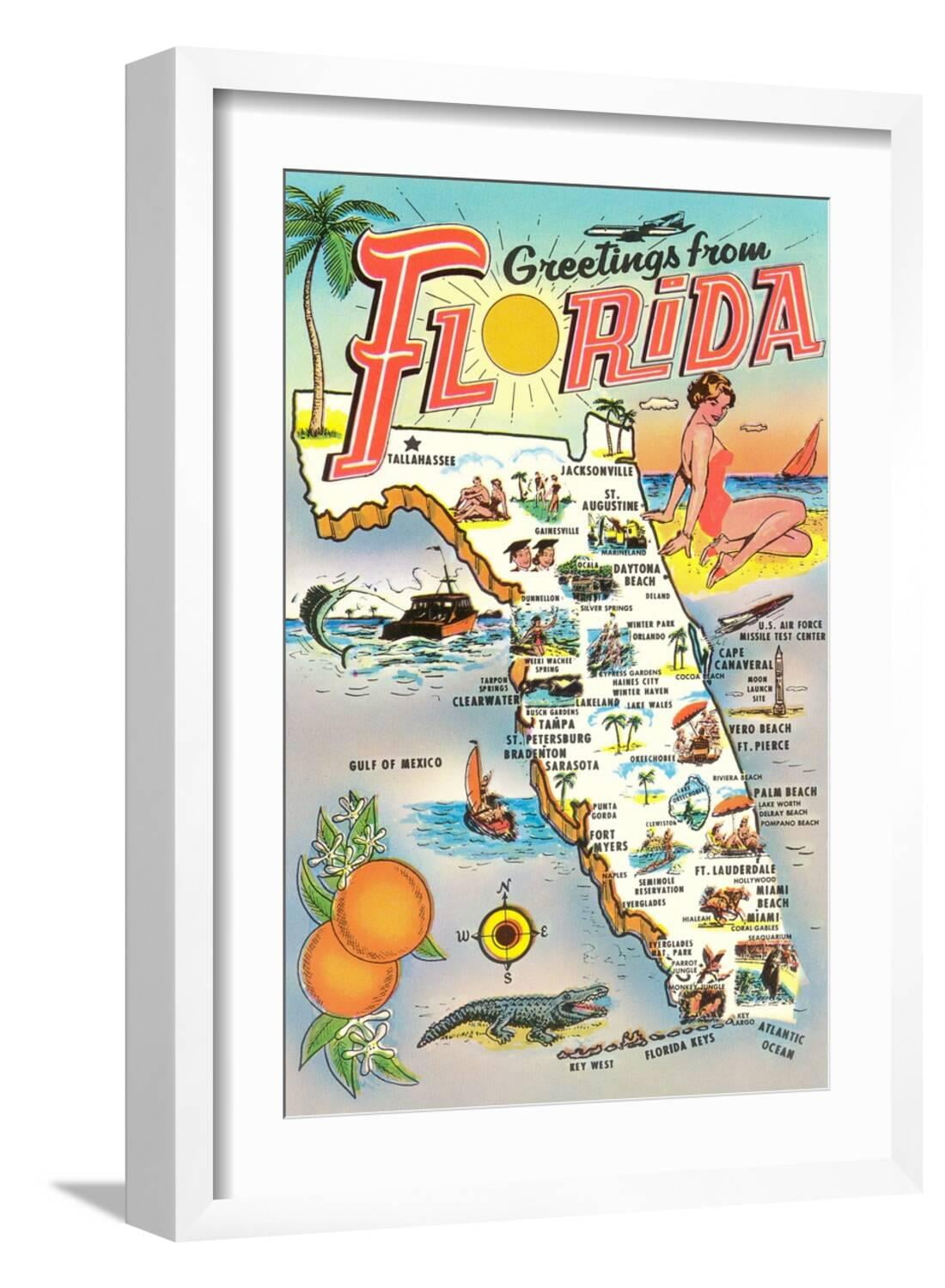 Art.com Map of Florida Art Print, White Frame Wall Art, 17" x 23 ...