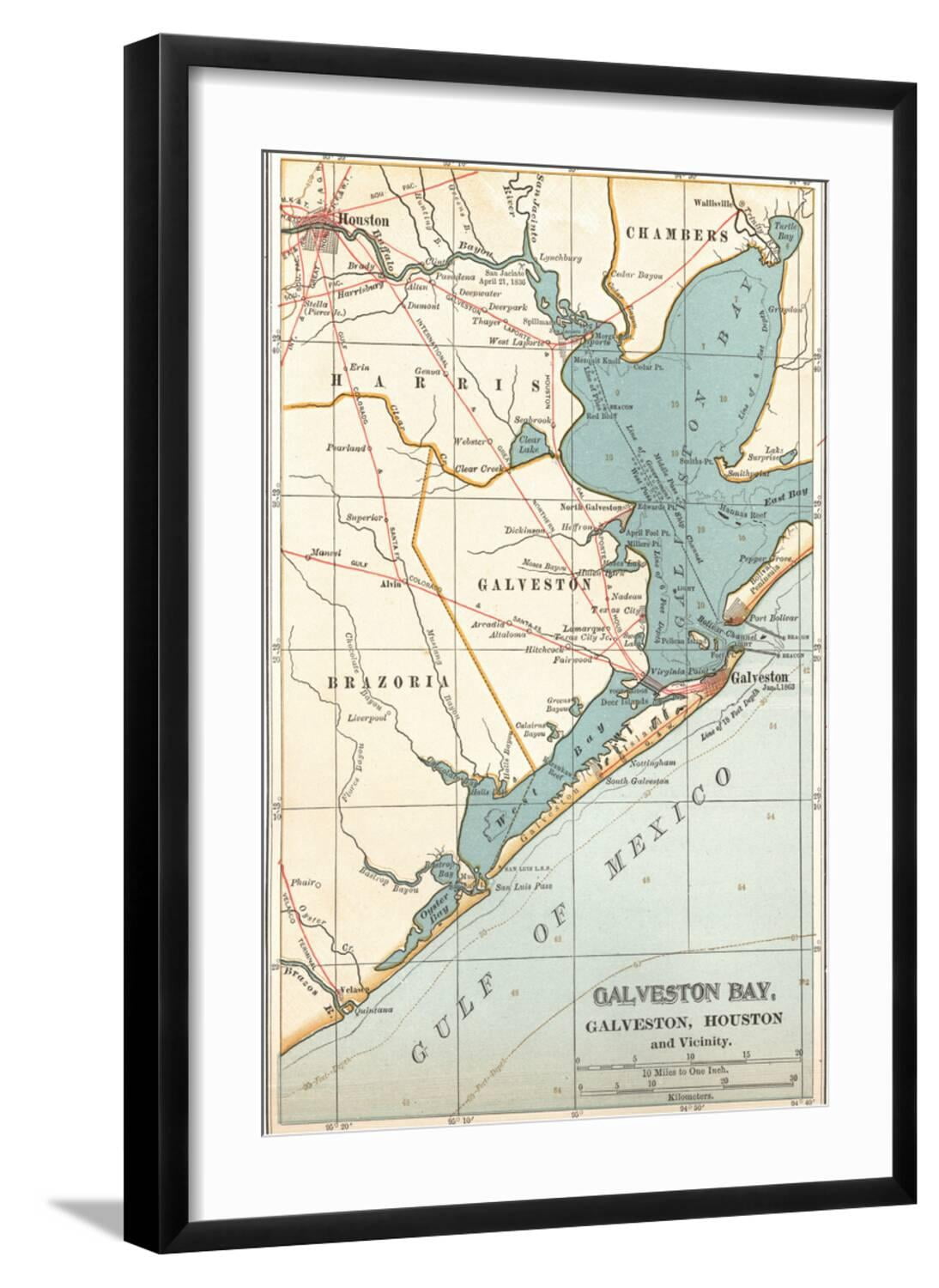 Art.com Map of Galveston Bay, Houston and Vicinity (C. 1900) Art Print ...