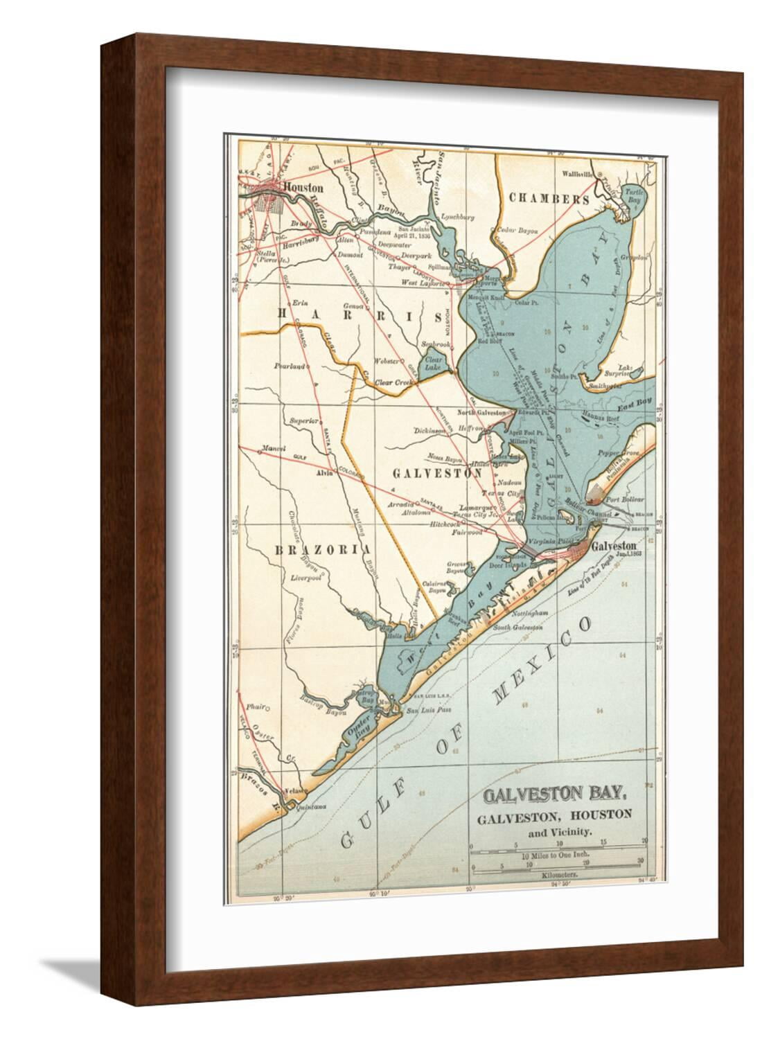 Art.com Map of Galveston Bay, Houston and Vicinity (C. 1900) Art Print ...