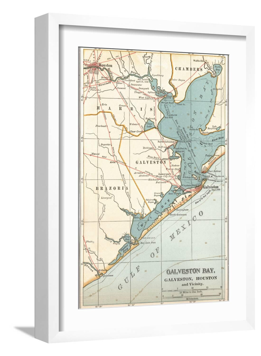 Art.com Map of Galveston Bay, Houston and Vicinity (C. 1900) Art Print ...