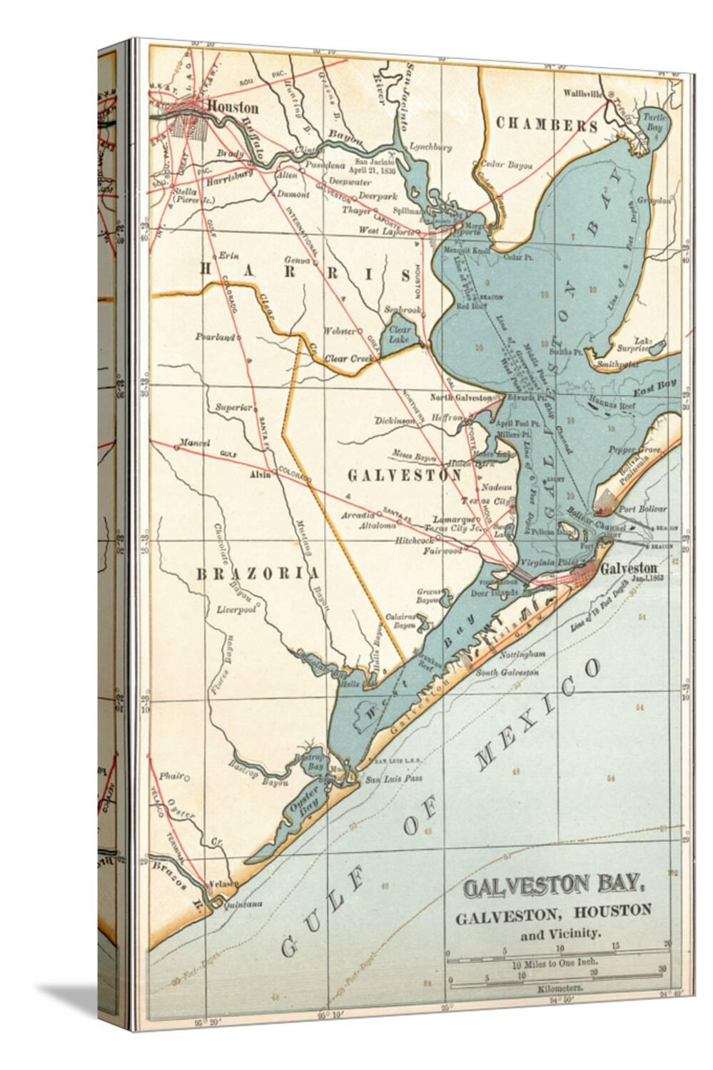 Art.com Map of Galveston Bay, Houston and Vicinity (C. 1900) Stretched ...