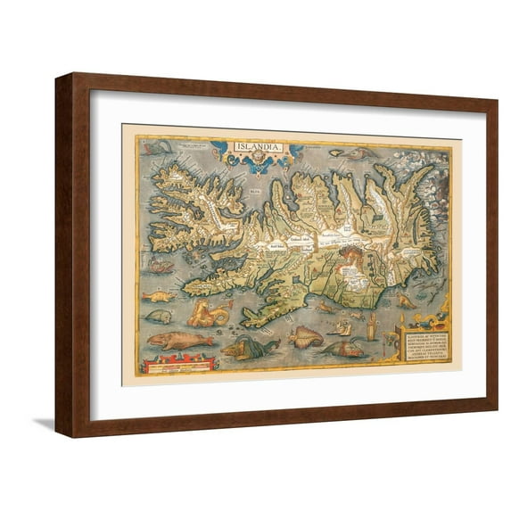 Art.com Map of Iceland Art Print by Abraham Ortelius, Brown Frame Wall ...