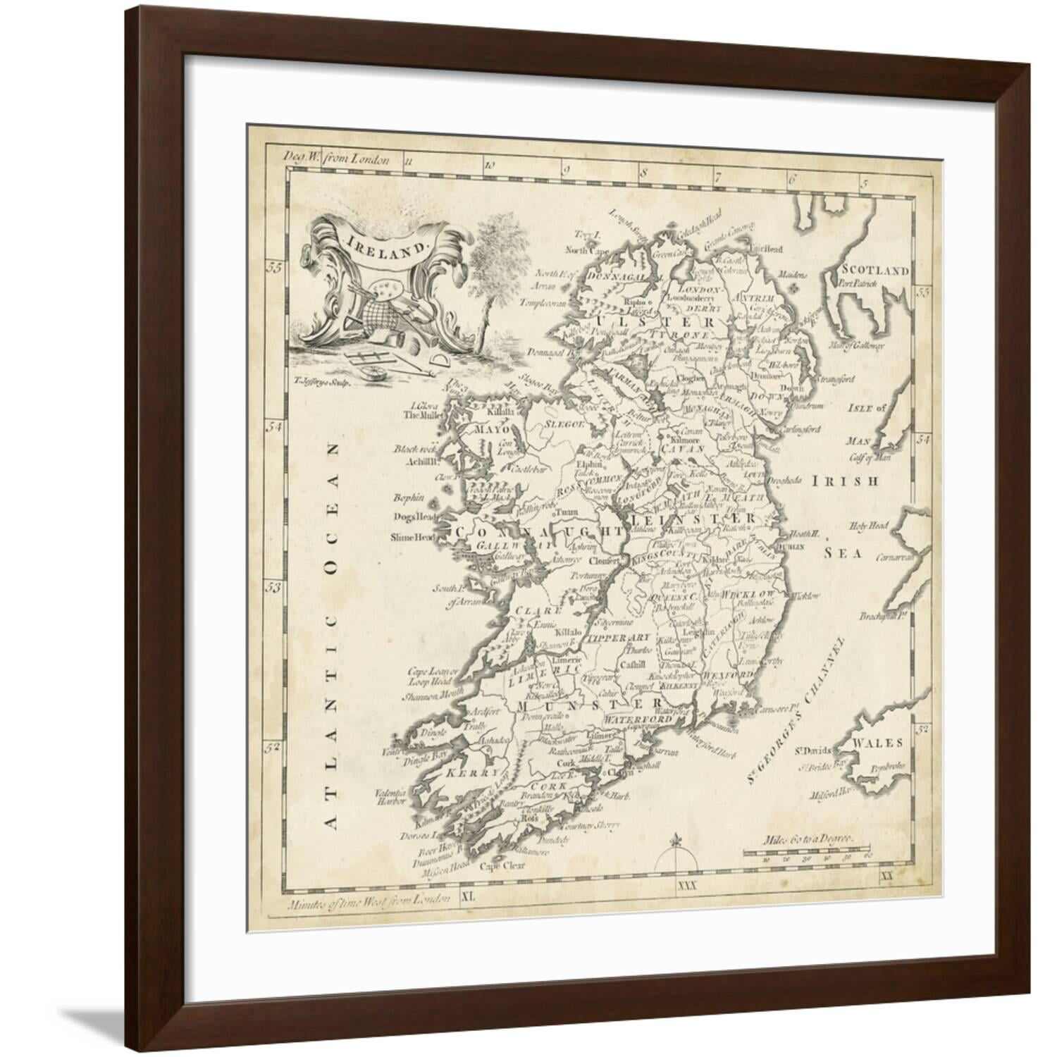 Art.com Map of Ireland Art Print by T. Jeffreys, Brown Frame Wall Art ...