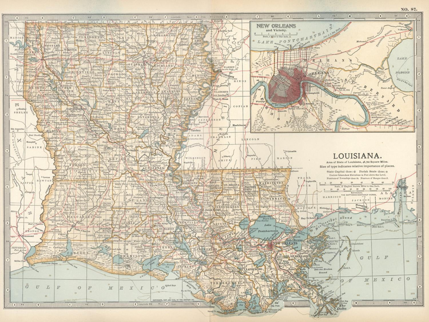 Art.com Map of Louisiana. United States. Inset Map of New Orleans and ...