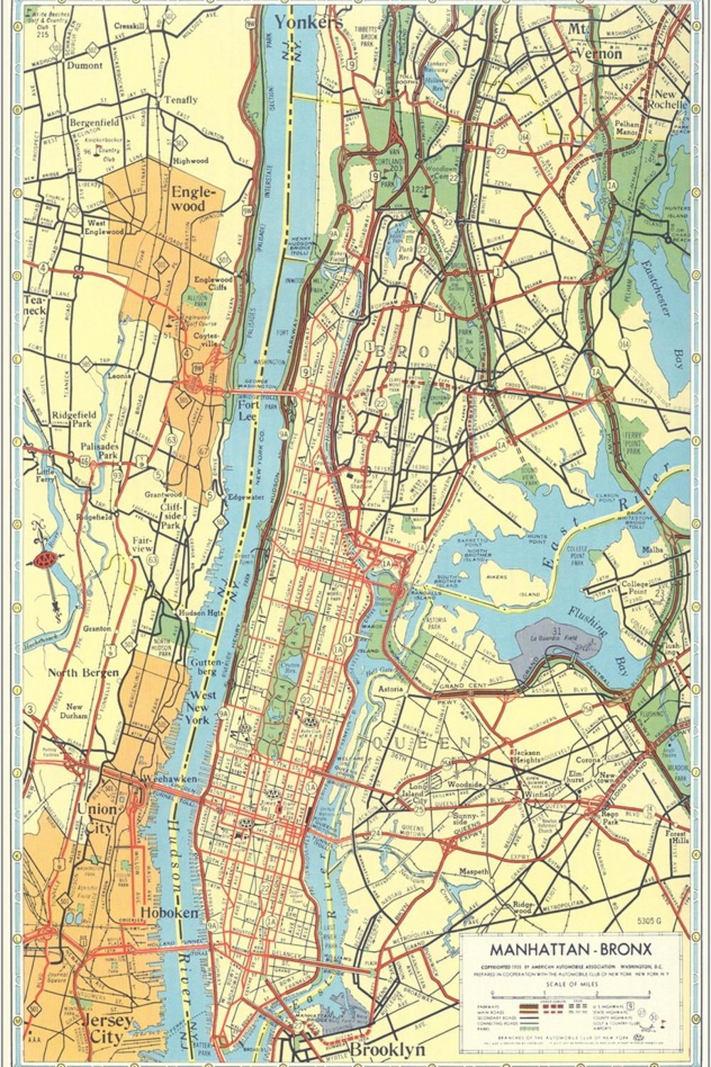 Art.com Map of Manhattan and Bronx, New York Art Print, 12" x 18 ...