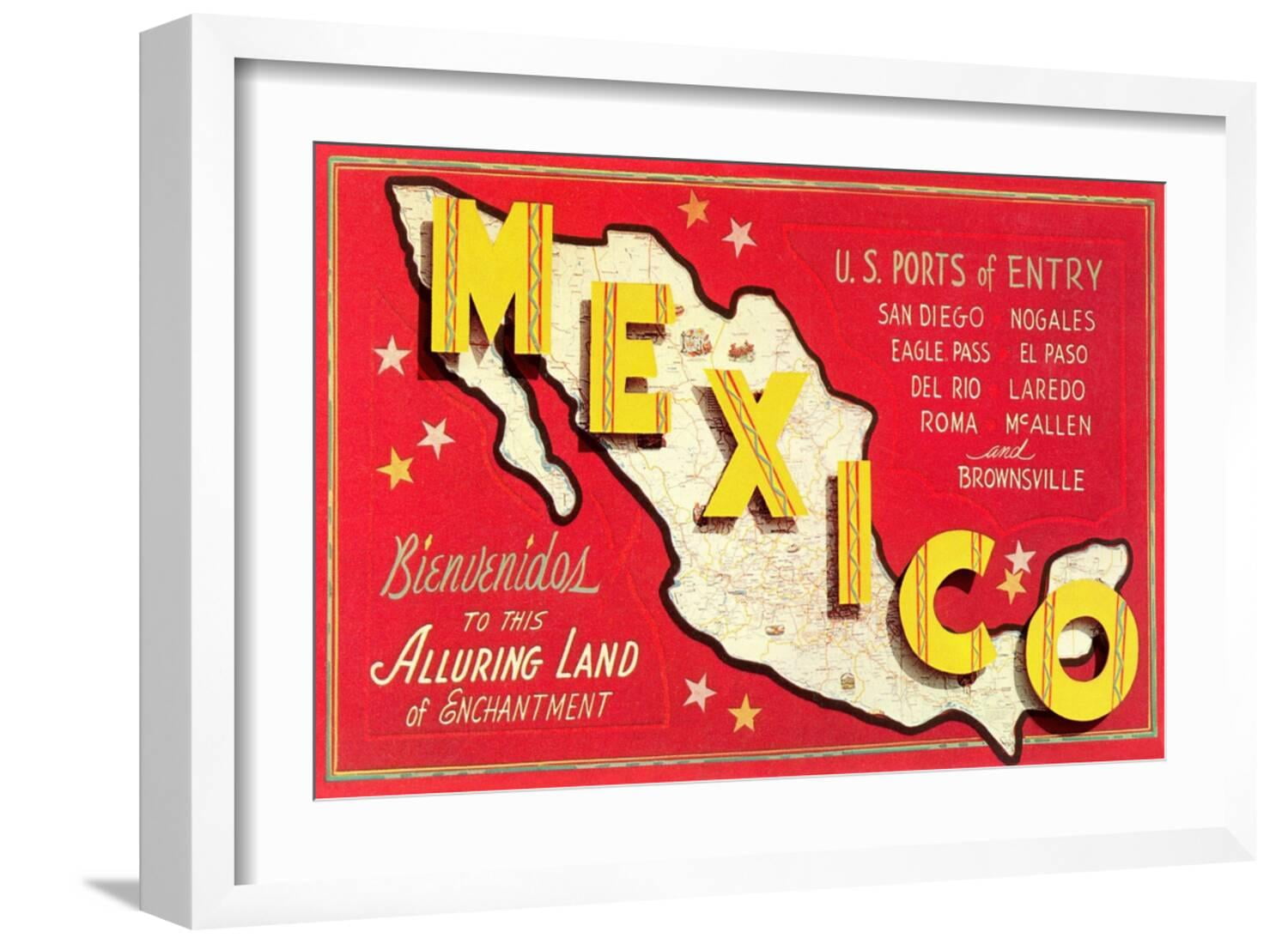 Art.com Map of Mexico Art Print, White Frame Wall Art, 23" x 17 ...