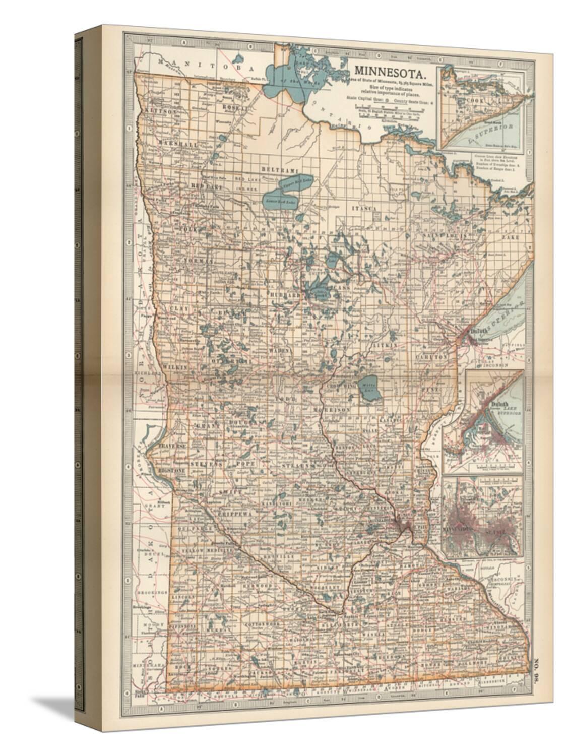 Art.com Map of Minnesota Stretched Canvas Print Wall Art by ...