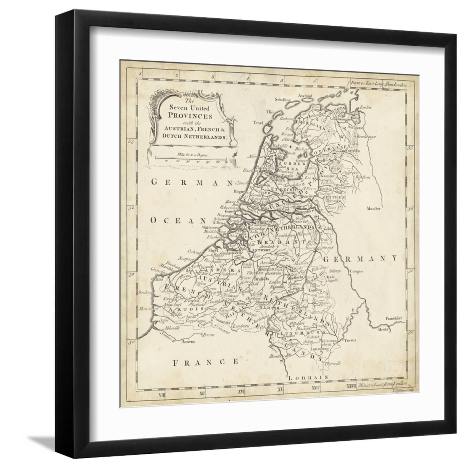 Art.com Map of Netherlands Art Print by T. Jeffreys, Black Frame Wall ...