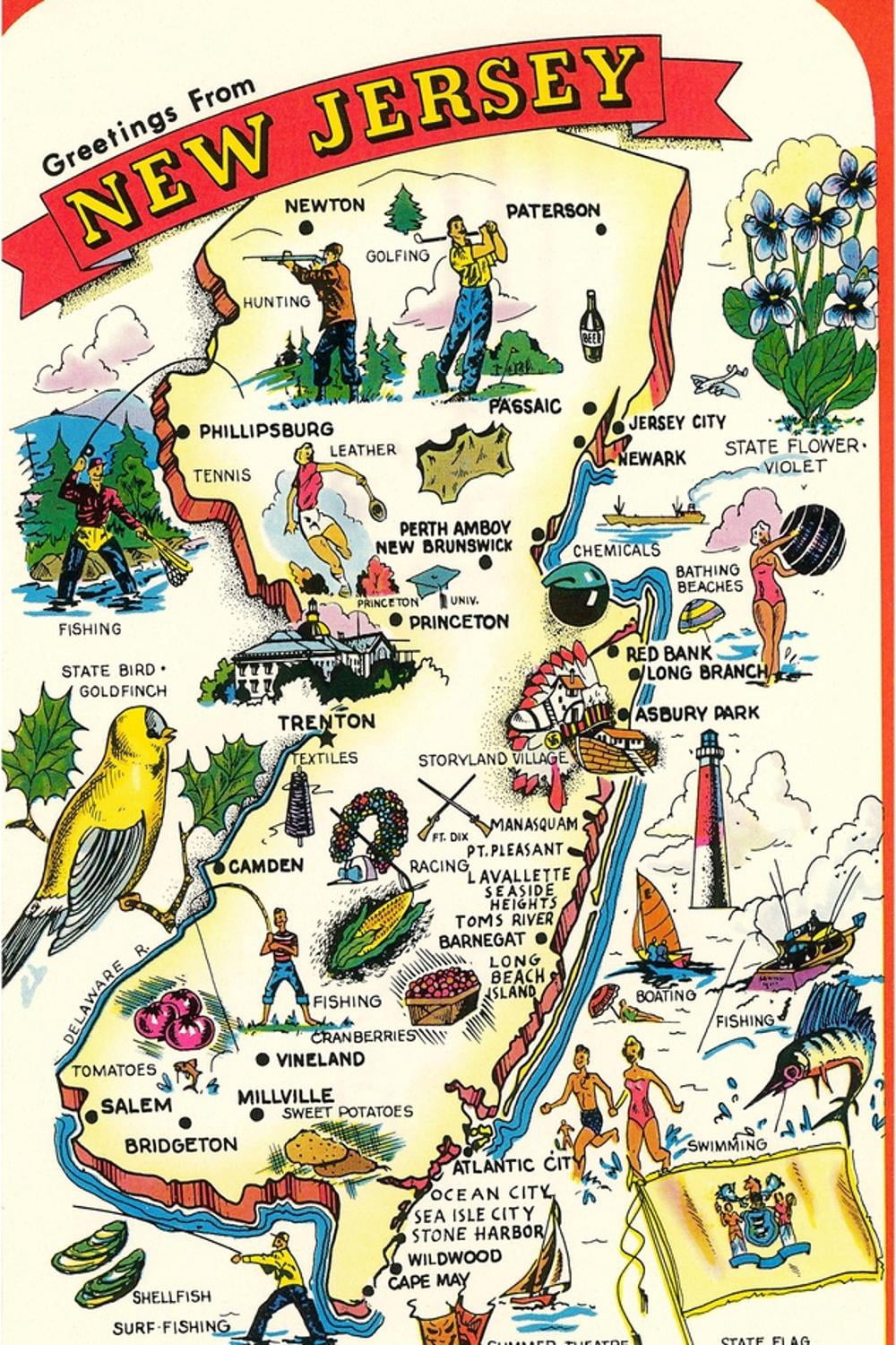 Art.com Map of New Jersey with Attractions Art Print, 12" x 18 ...