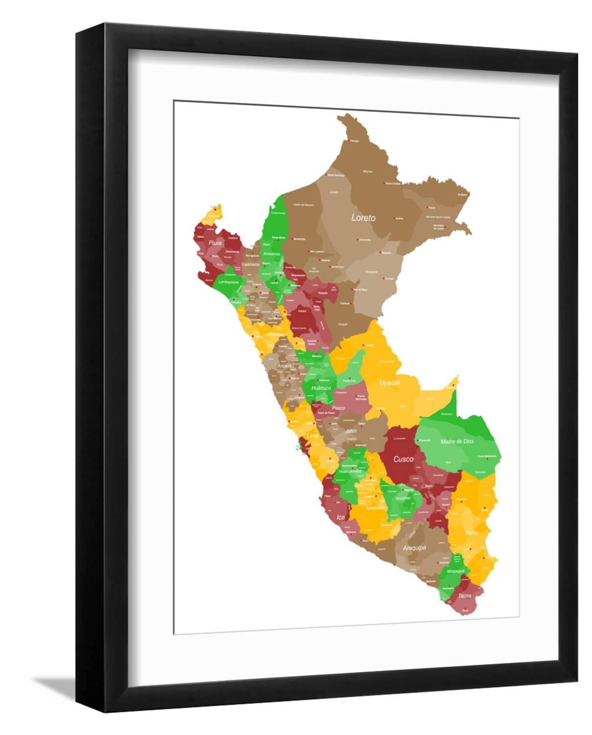 Art.com Map of Peru Art Print by malachy120, Black Frame Wall Art, 17 ...
