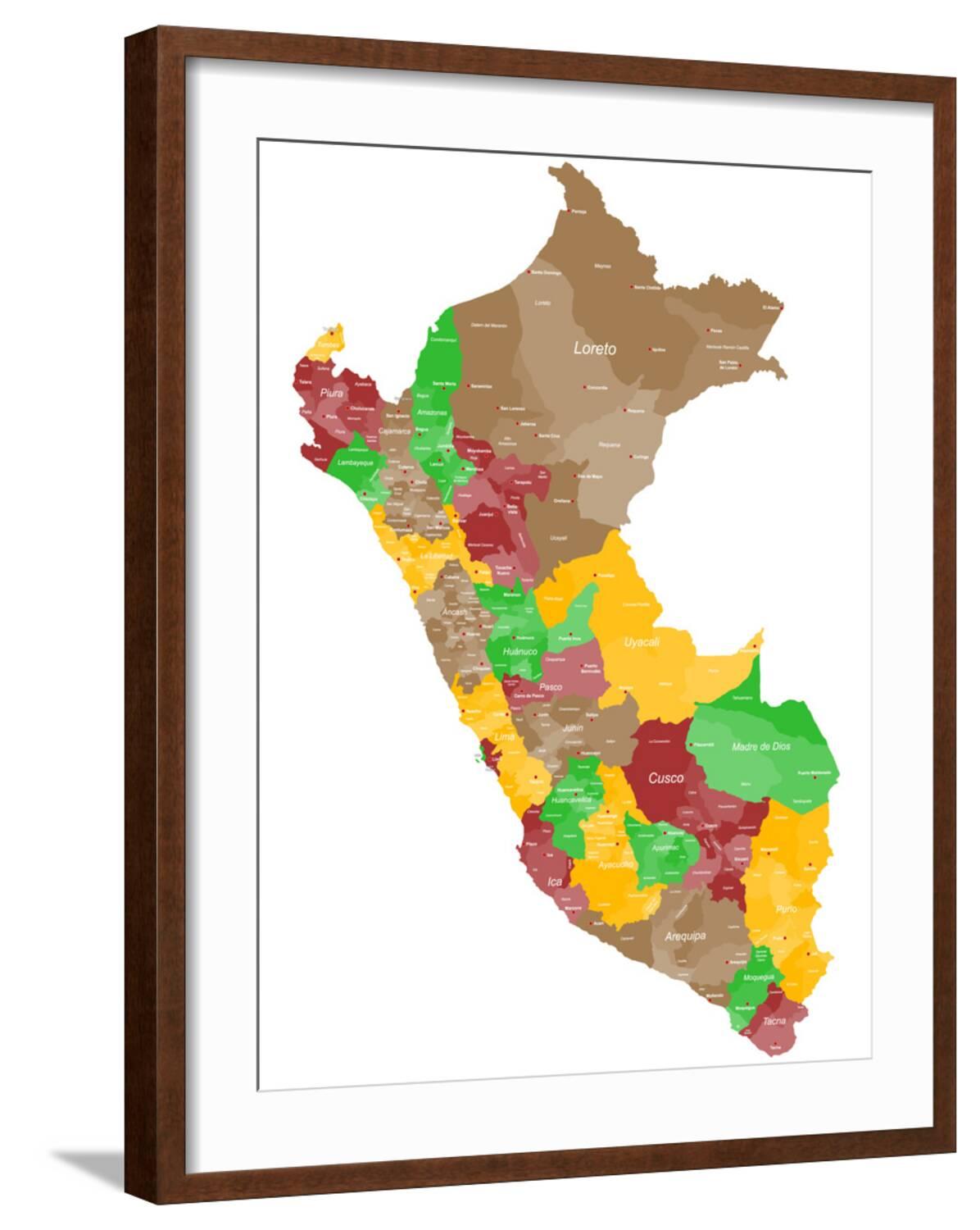 Art.com Map of Peru Art Print by malachy120, Brown Frame Wall Art, 23 ...