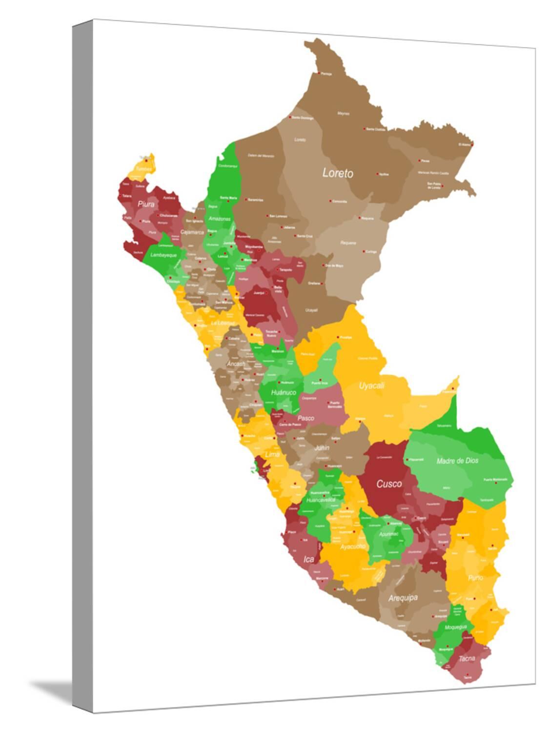 Art.com Map of Peru Stretched Canvas Print Wall Art by malachy120, 18 ...