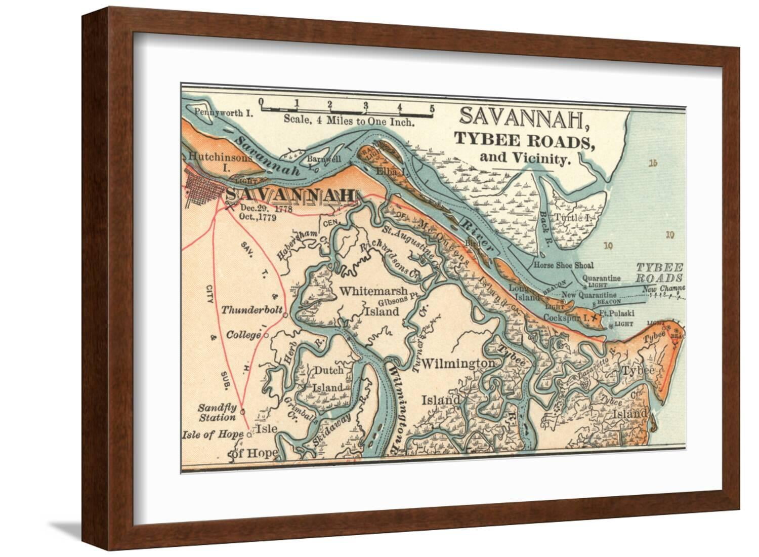 Art.com Map of Savannah (C. 1900), Maps Art Print by Encyclopaedia ...