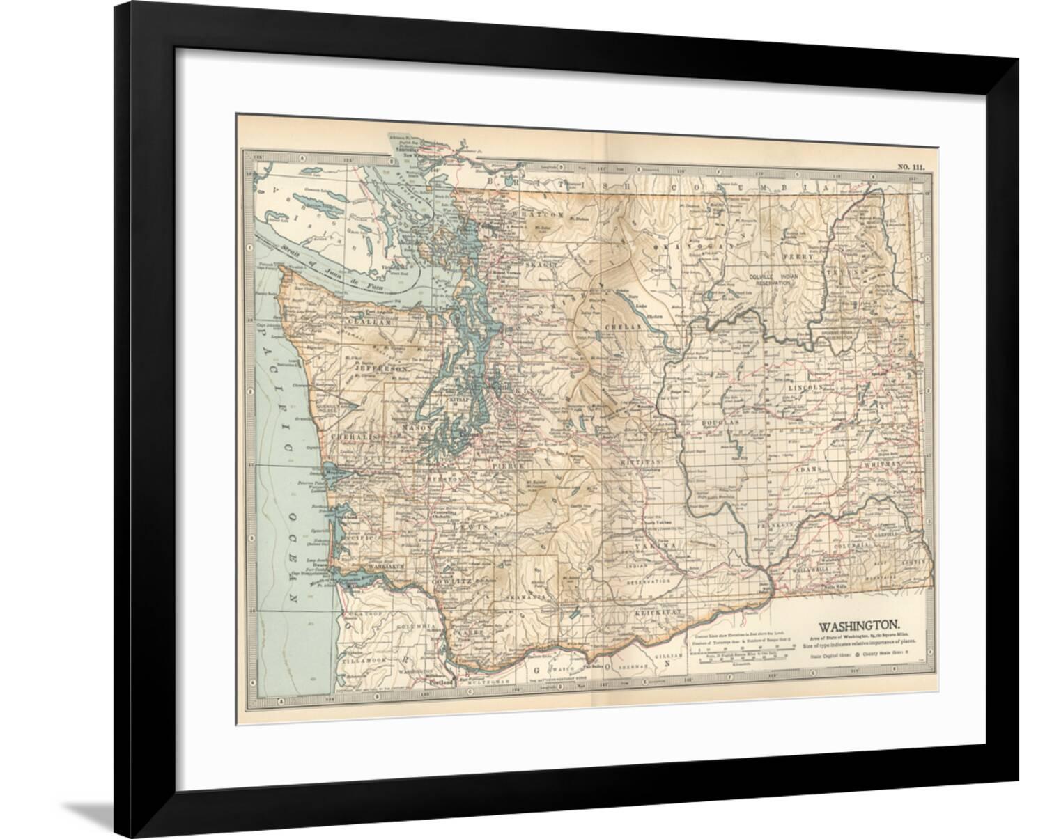 Art.com Map of Washington State. United States Art Print by ...