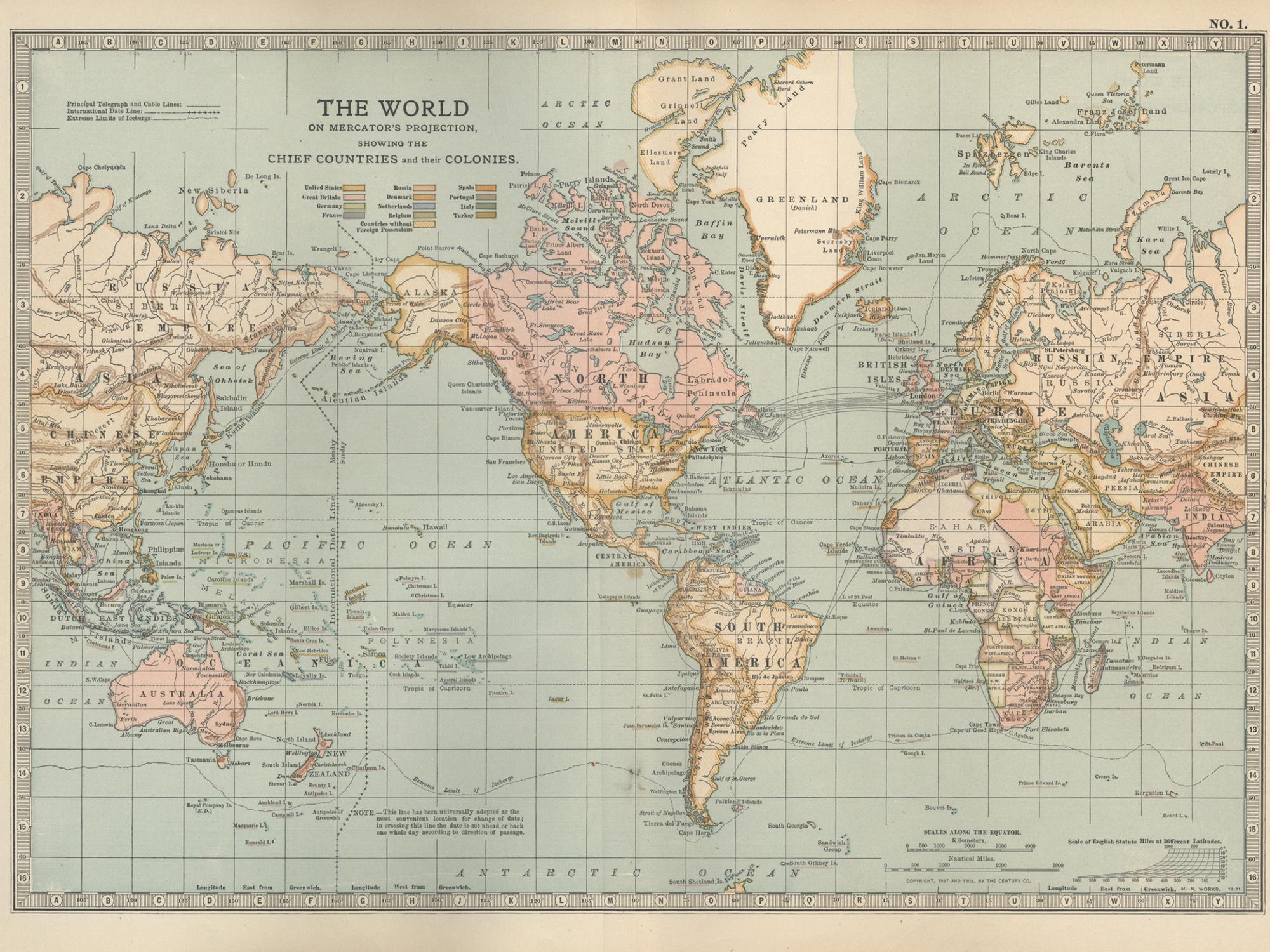 Art.com Map of the World on Mercator's Projection, Showing the Chief ...