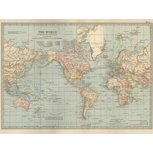Art.com Map of the World on Mercator's Projection, Showing the Chief ...
