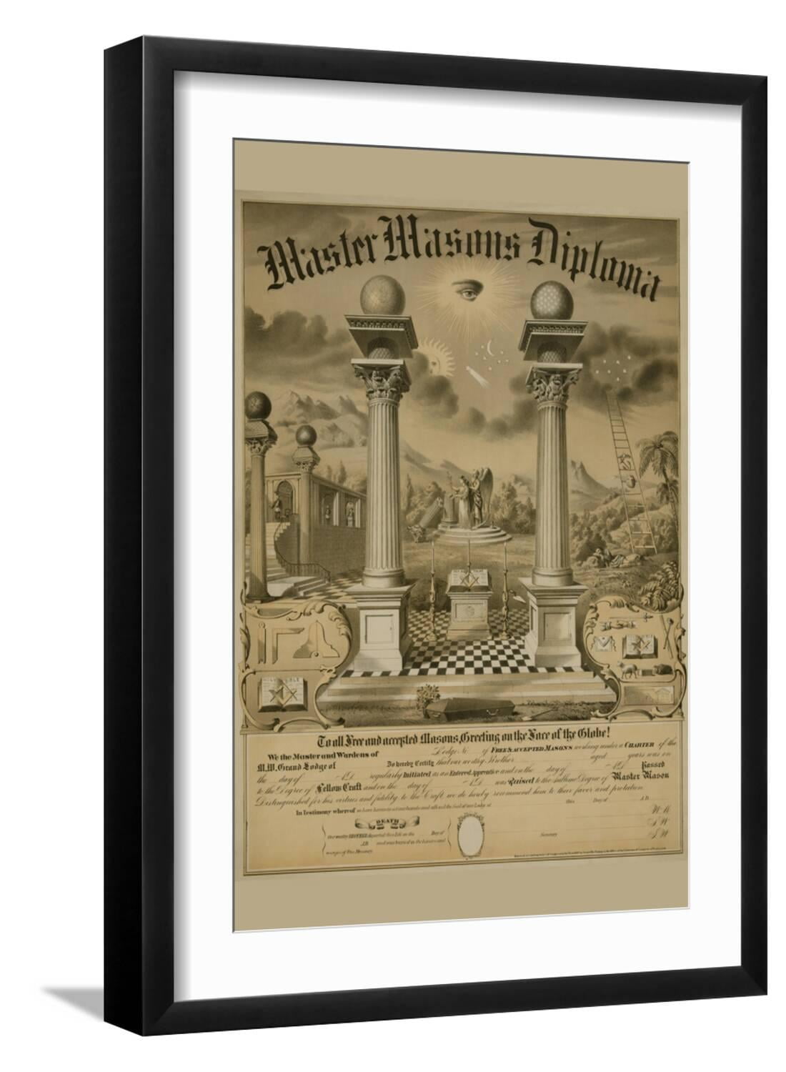 Art.com Masonic Symbols - Master Masons Diploma Art Print, Black Frame ...